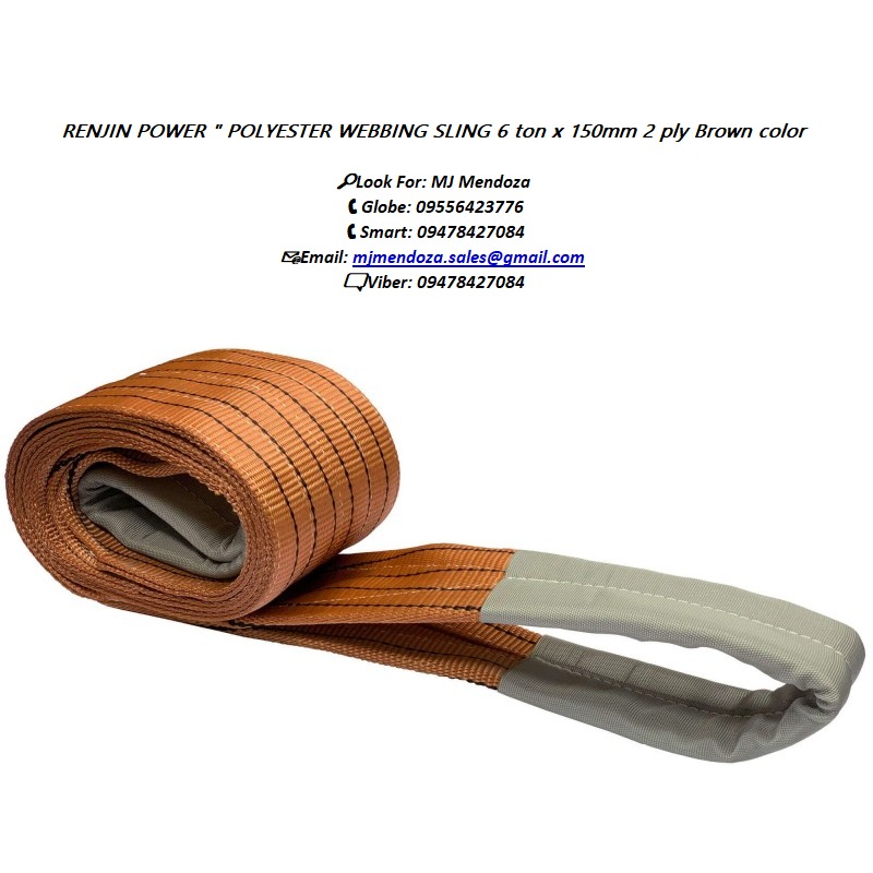 RENJIN POWER " POLYESTER WEBBING SLING 6 ton x 150mm 2 ply Brown color ...