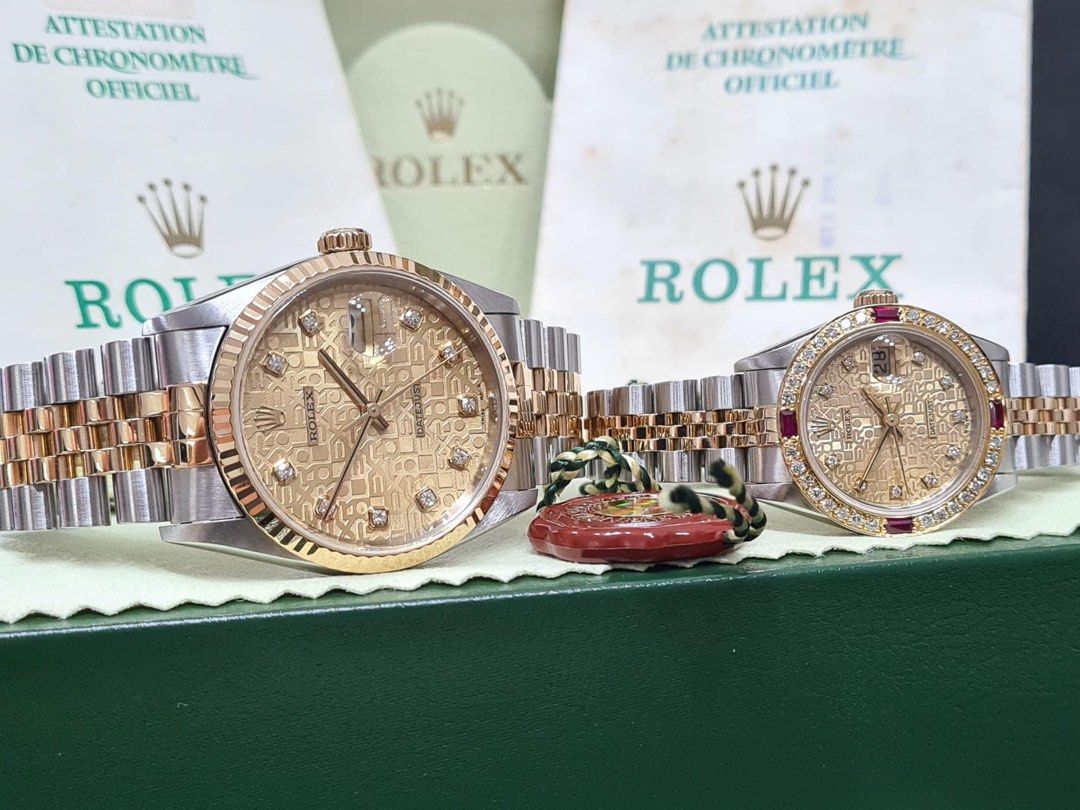 Rolex Couple Watch 18kt Gold Bezel and Crown Computer Face Dial with 10 ...