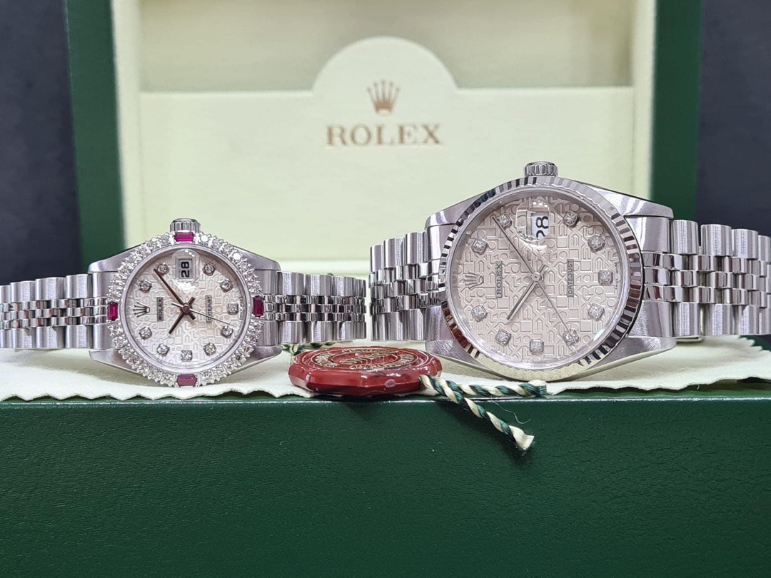 Rolex Couples Watch 18kt White Gold Bezel and Crown Jubillee Bracelet ...