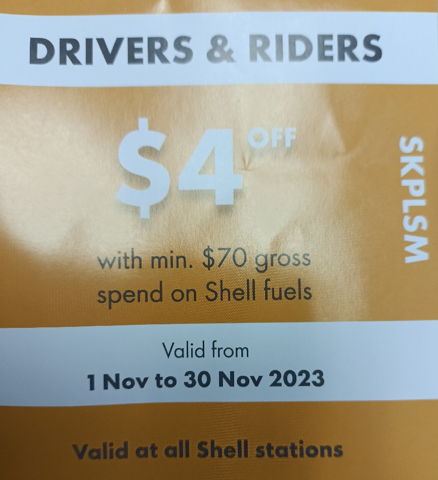 S$4 off Shell Voucher for All Shell Singapore Stations for 1-30 Nov'23 ...