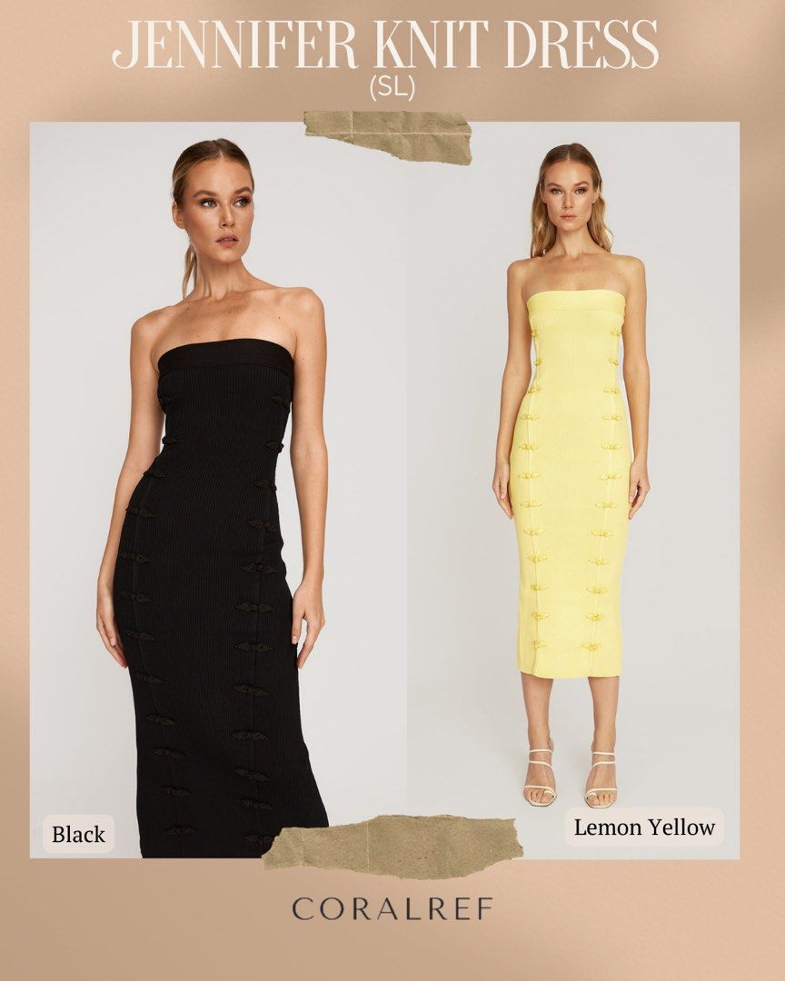 Sau Lee Jennifer Knit Midi Dress in Black, Yellow, Women's Fashion ...