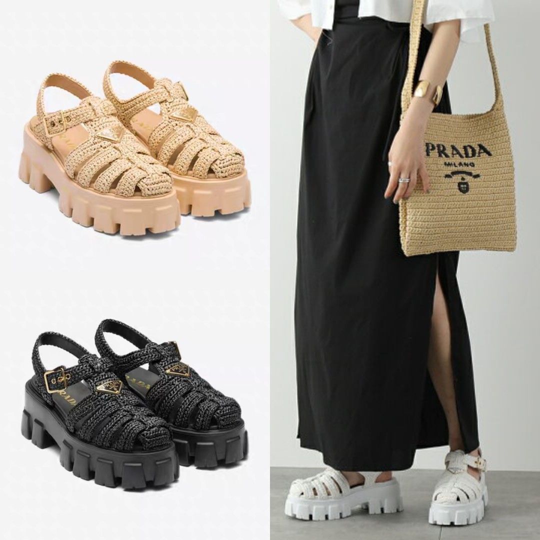 Sepatu PRDA Rafia Platform Shoes, Fesyen Wanita, Sepatu di Carousell