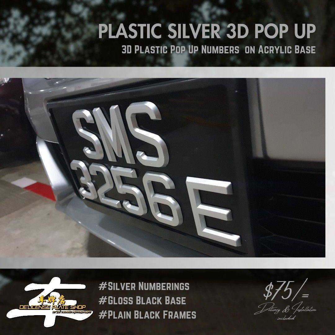 SILVER 3D Pop Up Number Plates *LTA Compliant*, Car Accessories, Car ...