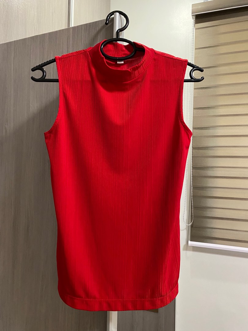 Uniqlo Red High Neck Sleeveless Top on Carousell