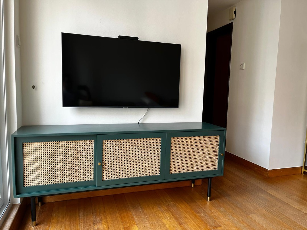 Vintage Green rattan cabinet / tv console, Furniture & Home Living ...