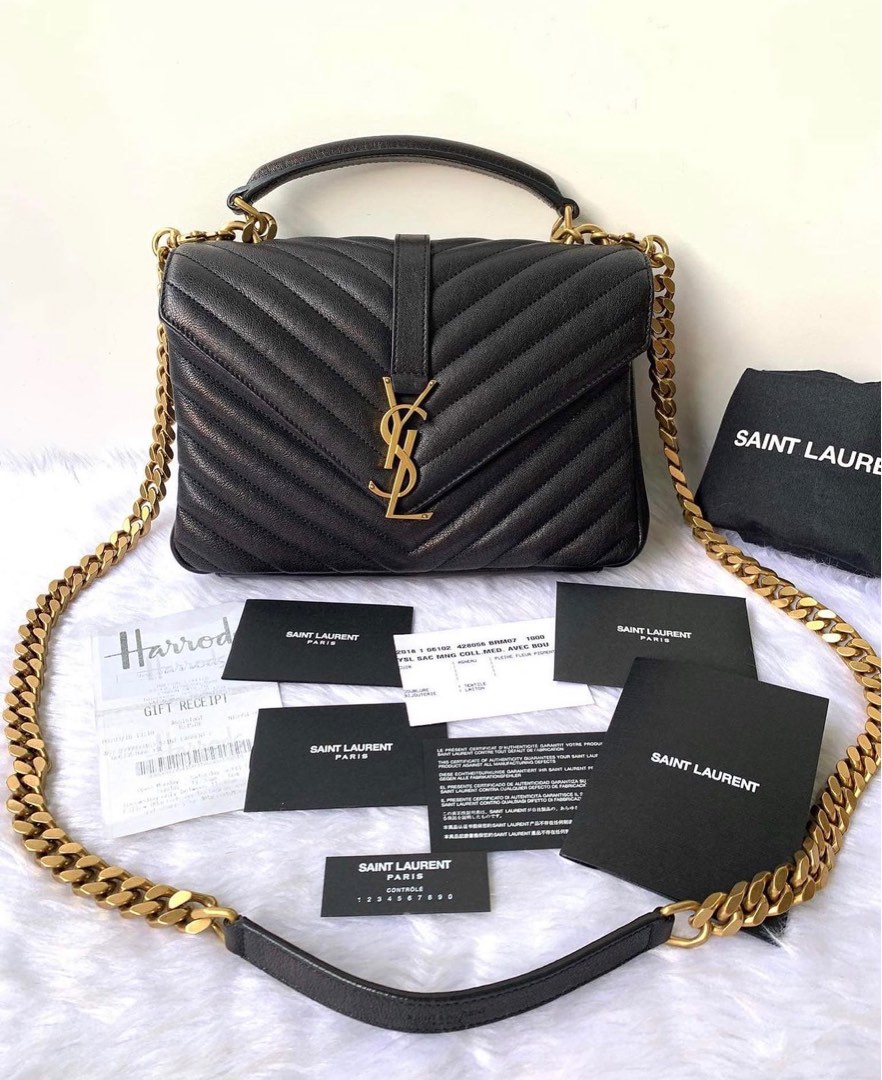 YSL College Medium Matelasse Lambskin V-Flap Crossbody Bag with Golden ...