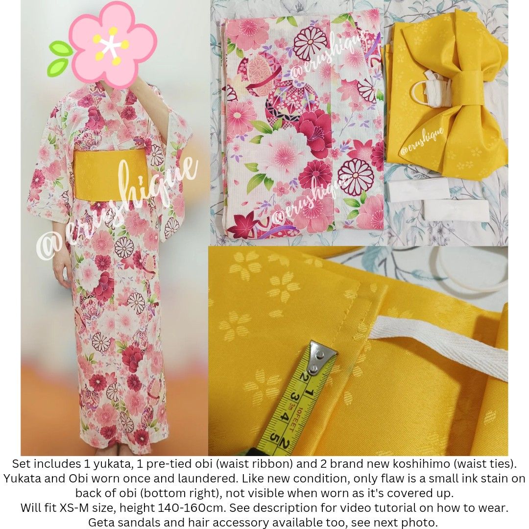 Yukata 2 Piece Set (Pink/Yellow) Japanese Traditional Clothing Costume ...