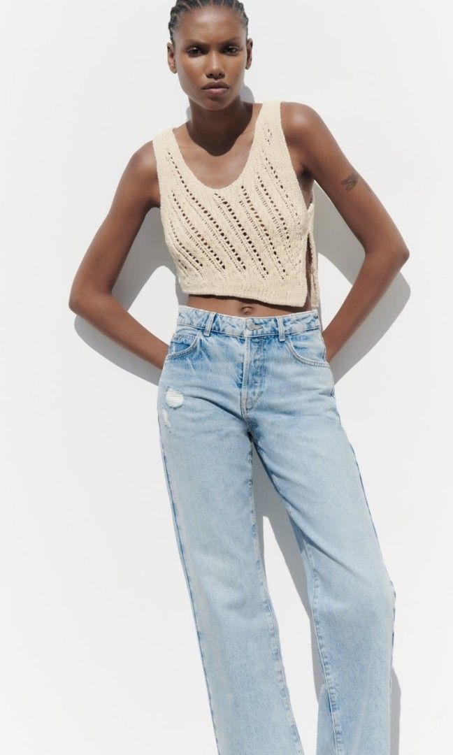 Zara Z 1975 mid riss boot cut jeans on Carousell