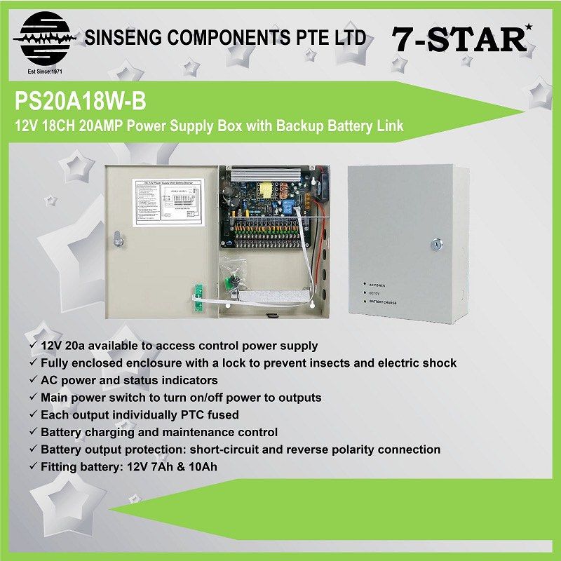 12V 18CH 20AMP CCTV Power Supply Box with UPS Backup Power Battery Link ...