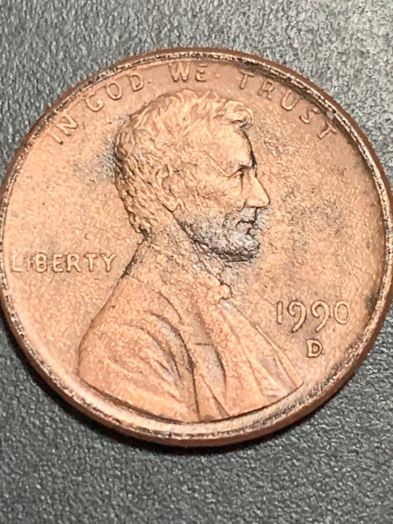 1990 D Lincoln Penny ( Occluded gas, mis aligned died/ railroad rim ...