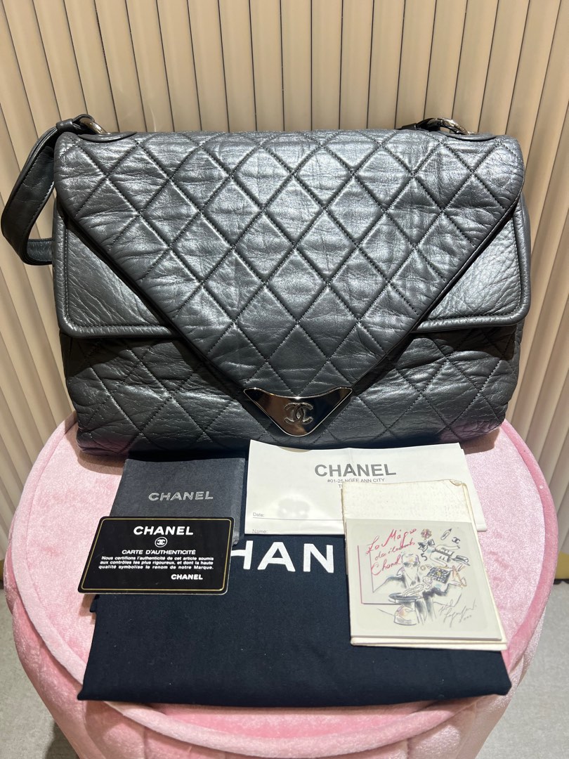 Authentic Chanel Envelope Flap Bag Gray Distressed Calf, Luxury, Bags ...