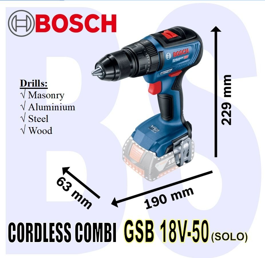 BANSOON BOSCH GSB 18V-50 (solo). Cordless Combi. Impact Drill & screwdriving. No battery ...