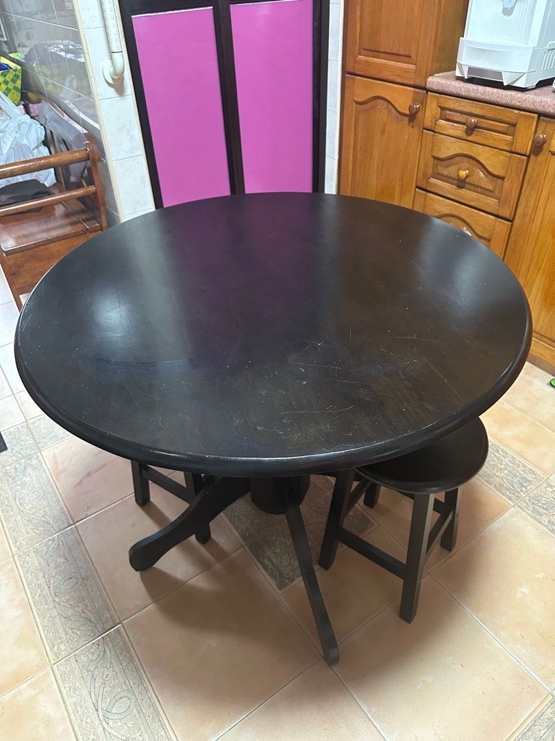 Black Dining Table Set (2 x stools included), Furniture & Home Living ...