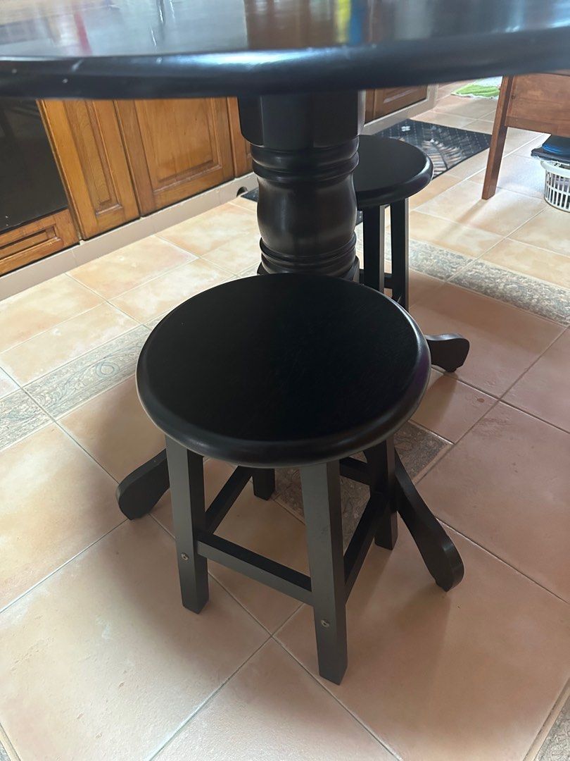 Black Dining Table Set (2 x stools included), Furniture & Home Living ...