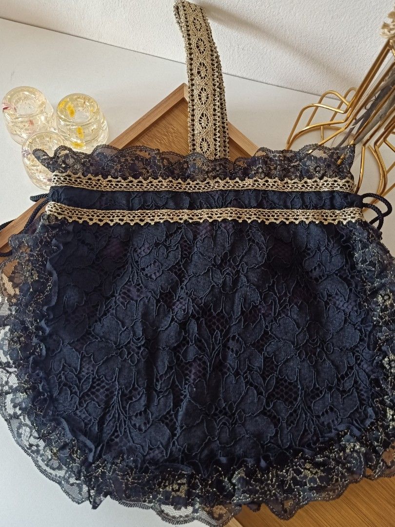 Classy Black and Gold Lace Drawstring Bag, Women's Fashion, Bags ...