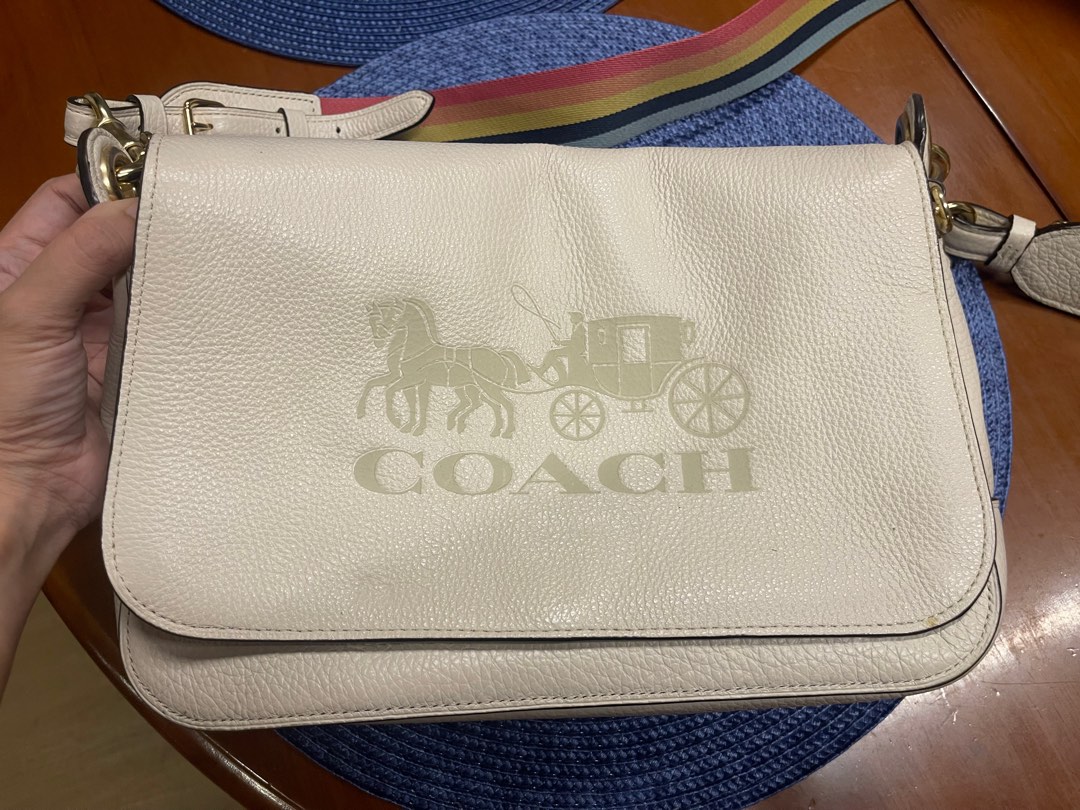 Coach Messenger Bag (white with colorful strap) on Carousell