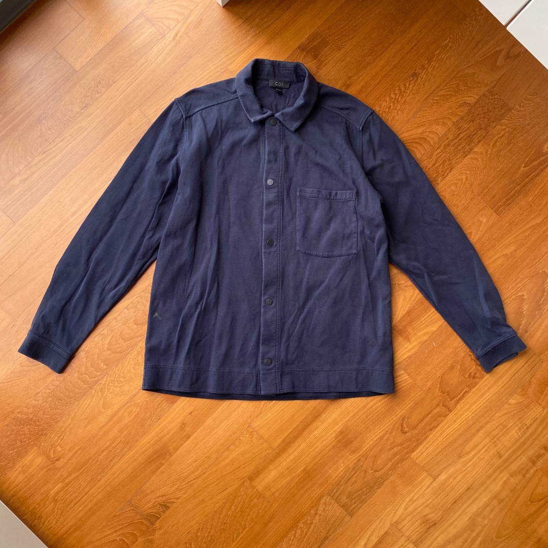 COS Navy Blue Cotton Overshirt Jacket, Men's Fashion, Coats, Jackets ...
