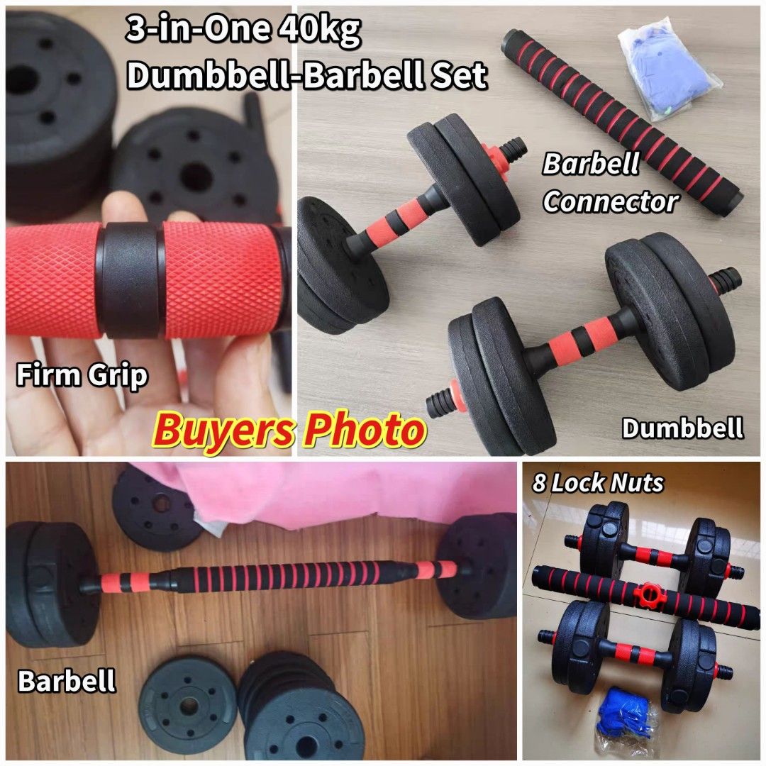 Dumbbell 40kg Barbell 2-in-1 40kg gym weight set, Sports Equipment ...
