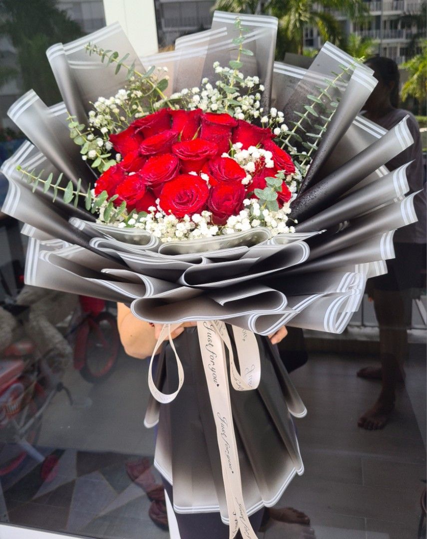 ***FREE DELIVERY*** 3 stalks Fresh Rose with Baby Breath Bouquet ...