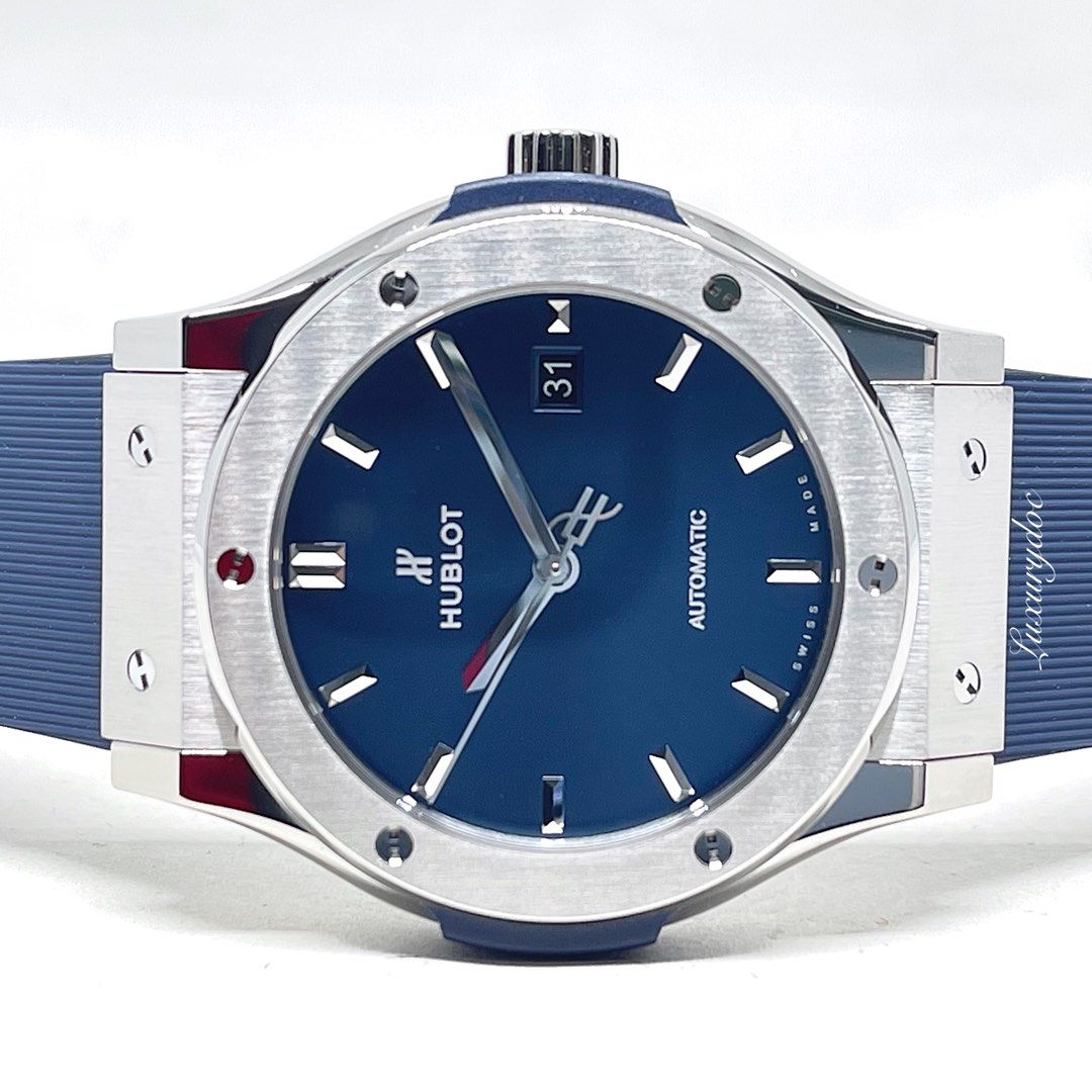 FS.BNIB HUBLOT CLASSIC FUSION AUTOMATIC TITANIUM BLUE ON RUBBER STRAP ...