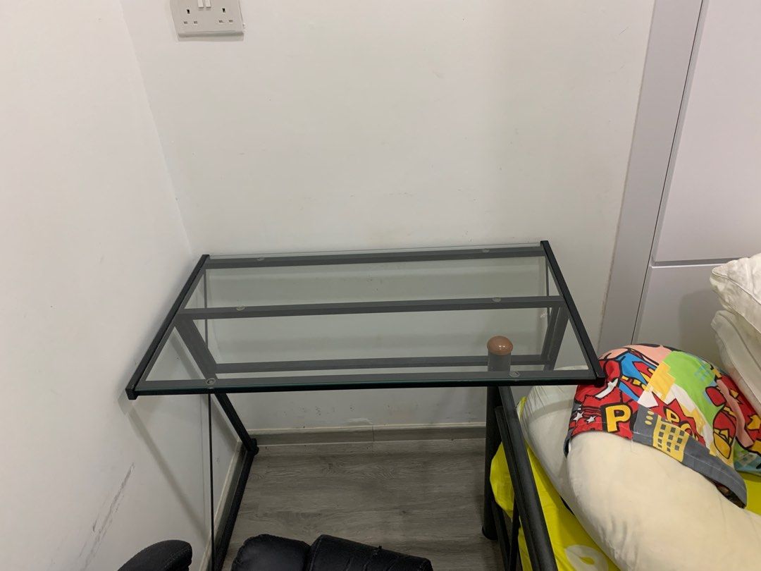 Glass study table, L shape / Straight, Furniture & Home Living ...