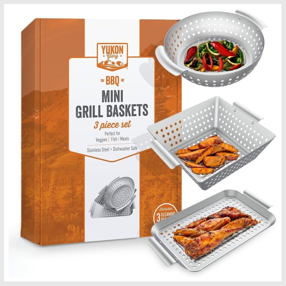Grill Basket - Yukon Glory 3-Piece Mini Grilling Basket Set - Stainless ...