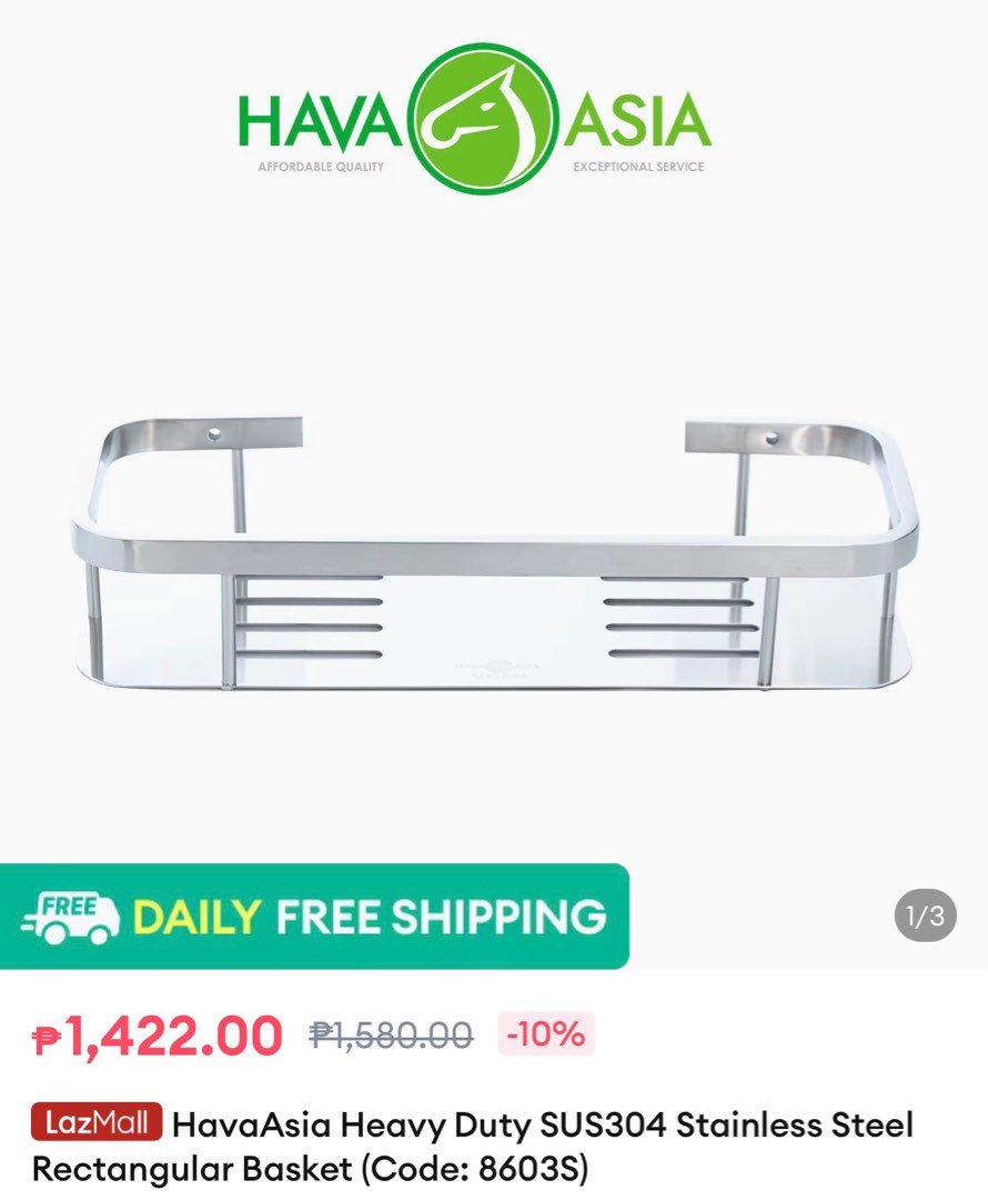 Hava Asia stainless steel rectangular basket, Furniture & Home Living, Home Improvement ...