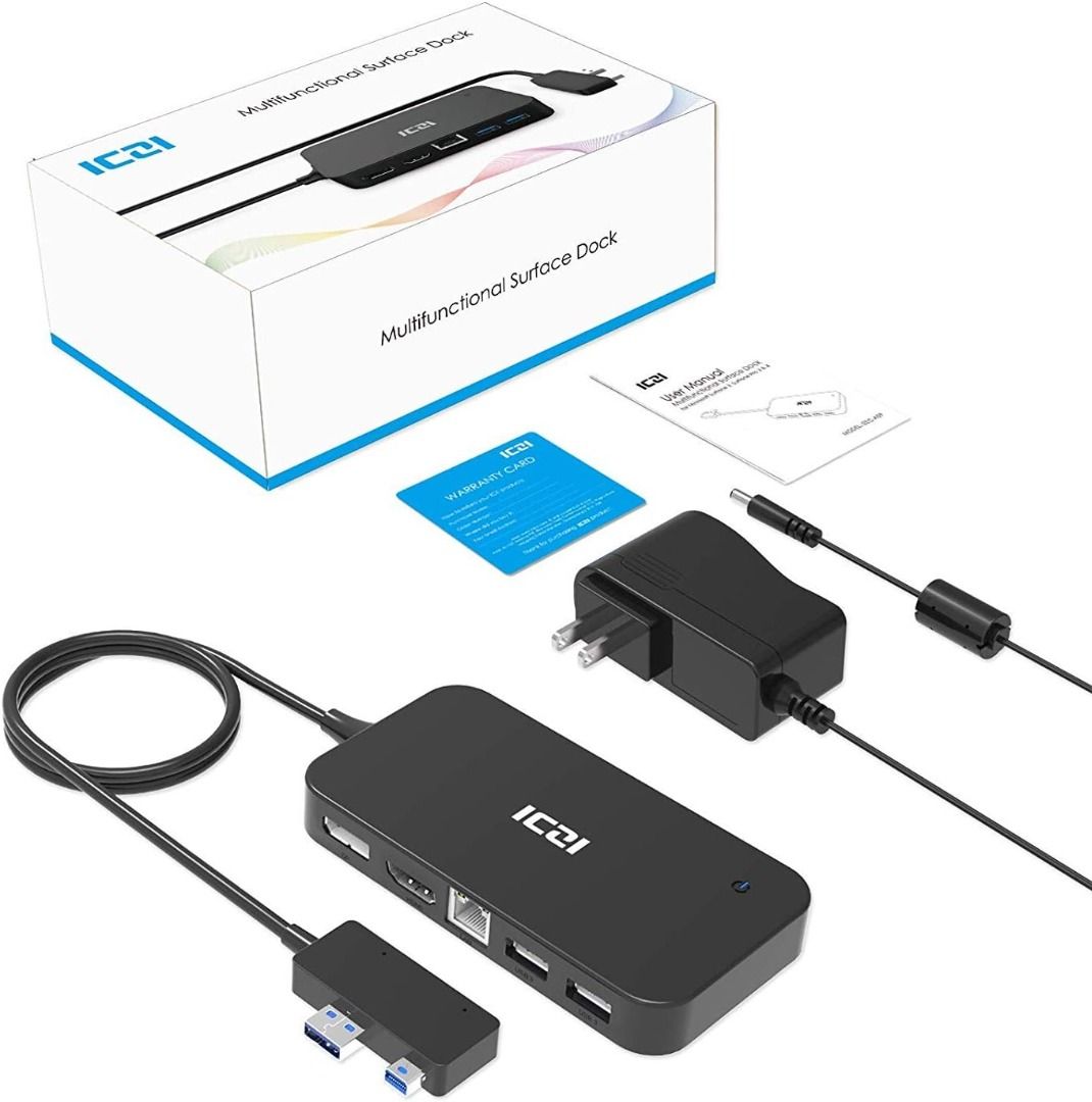 ICZI Surface Pro Dock USB Hub with 4K HDMI, DisplayPort, 3 USB Port ...