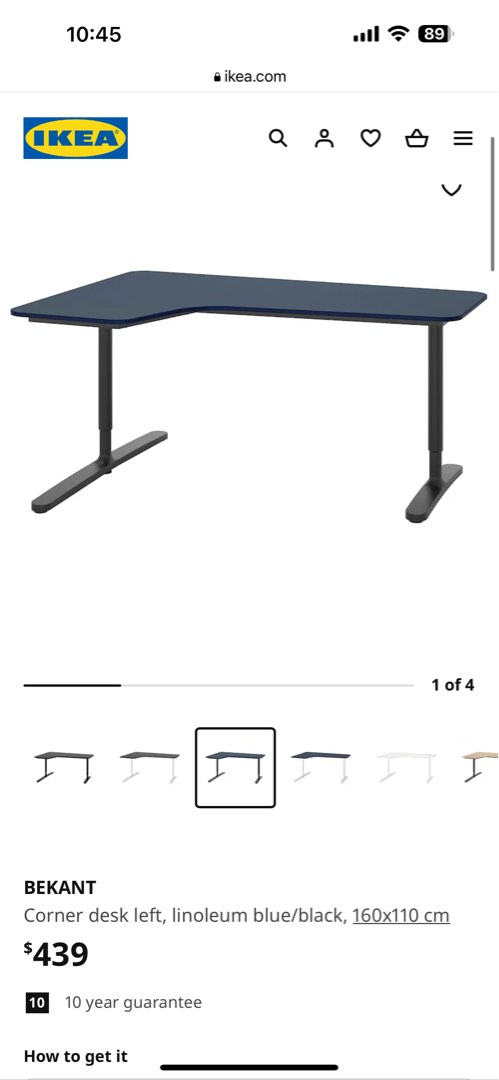 IKEA BEKANT Corner desk left, linoleum blue/black, Furniture & Home ...