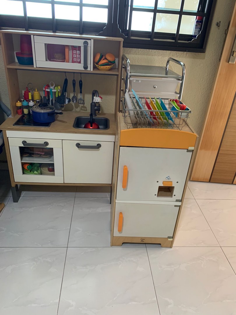 IKEA Cabinet and Hape fridge , Hobbies & Toys, Toys & Games on Carousell
