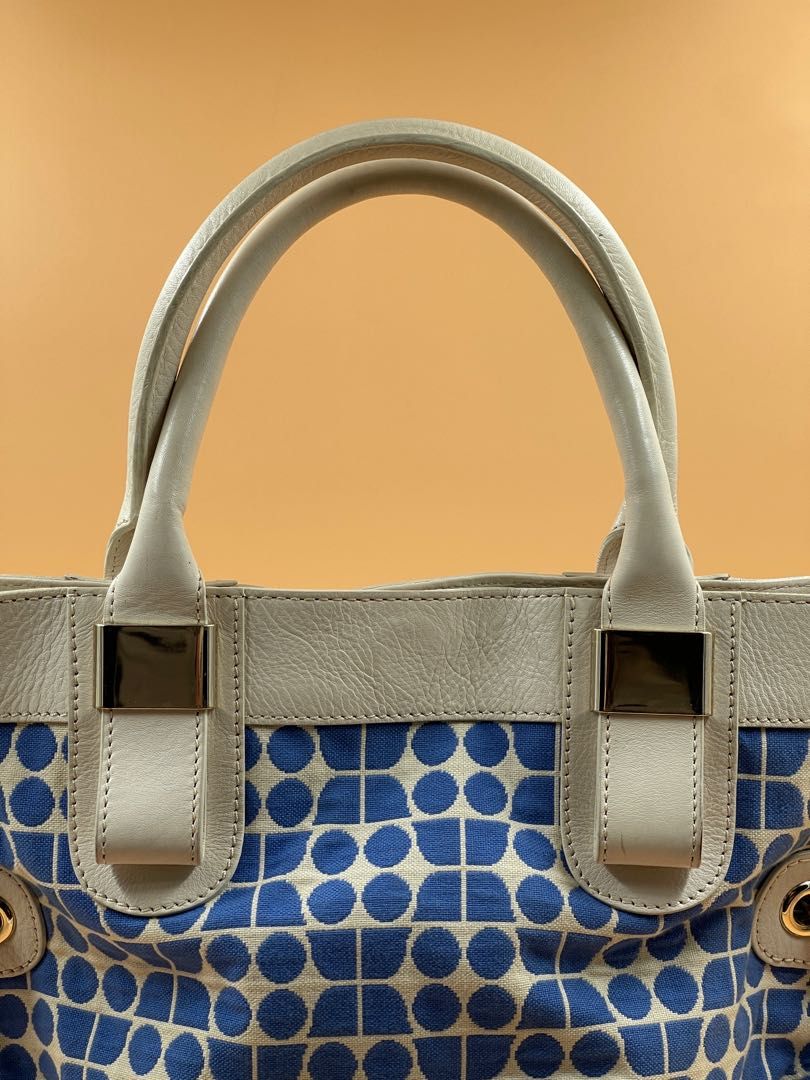 Kate Spade Stevie Convertible Canvas Tote in White and Blue on Carousell