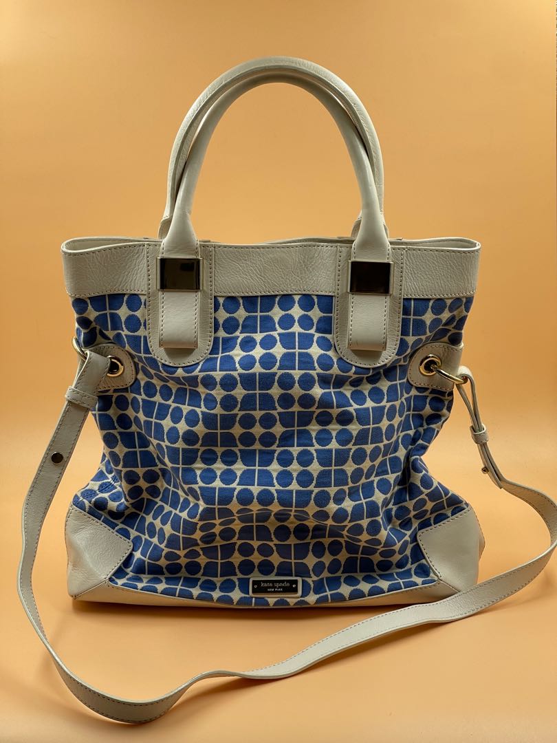 Kate Spade Stevie Convertible Canvas Tote in White and Blue on Carousell