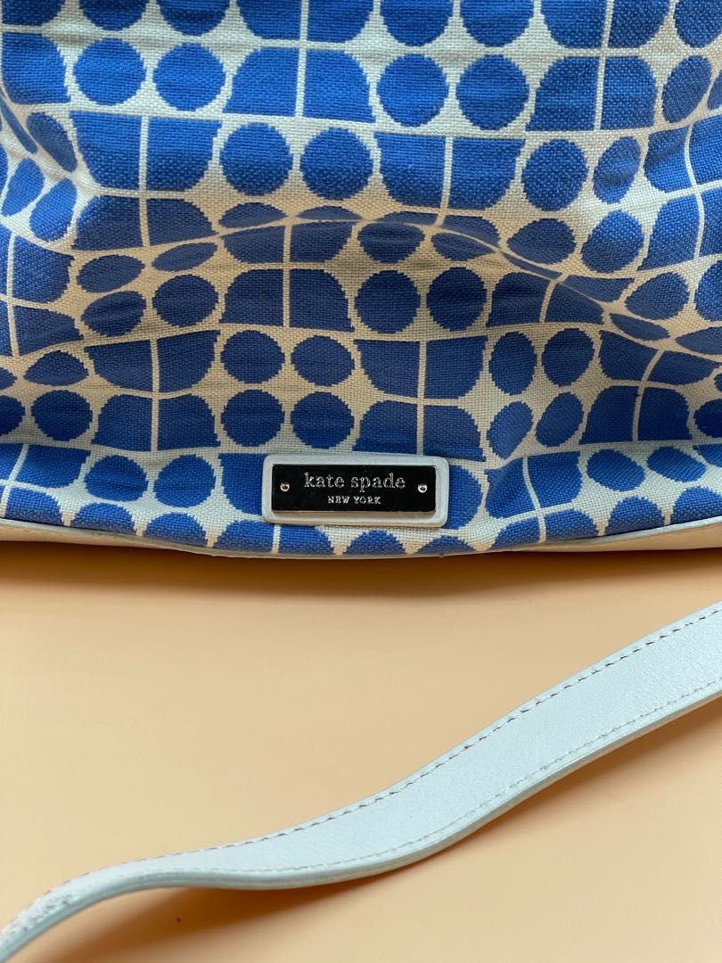 Kate Spade Stevie Convertible Canvas Tote in White and Blue on Carousell