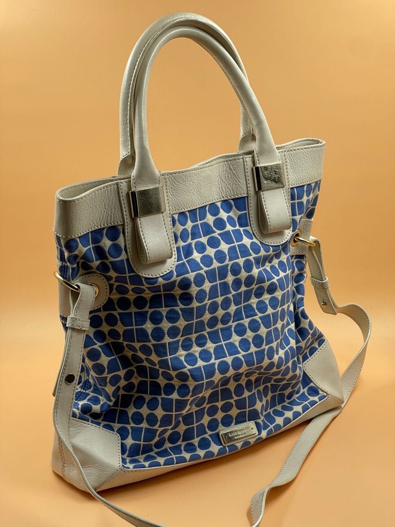 Kate Spade Stevie Convertible Canvas Tote in White and Blue on Carousell