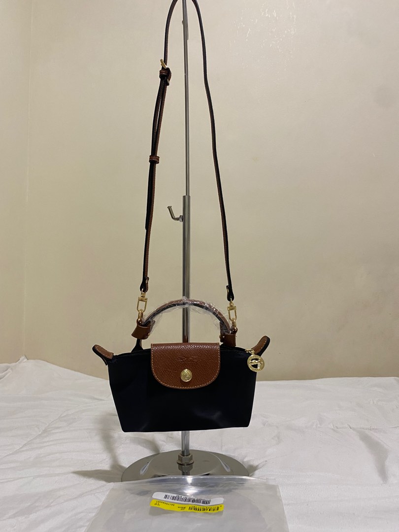 Longchamp Le Pliage Mini Original Pouch with Sling in Black on Carousell