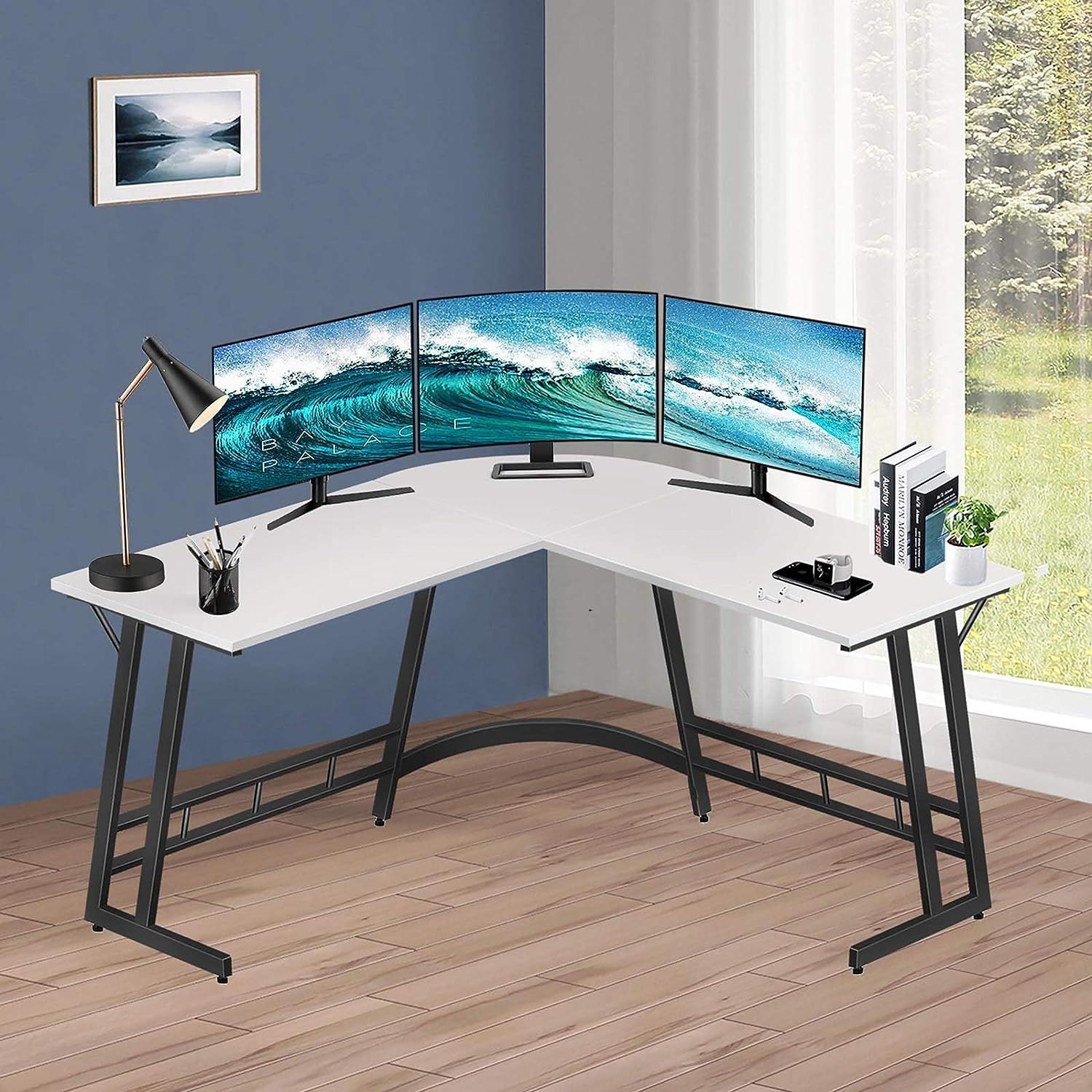 Lufeiya L Shaped Desk White Corner Computer Desks for Small Space Home ...