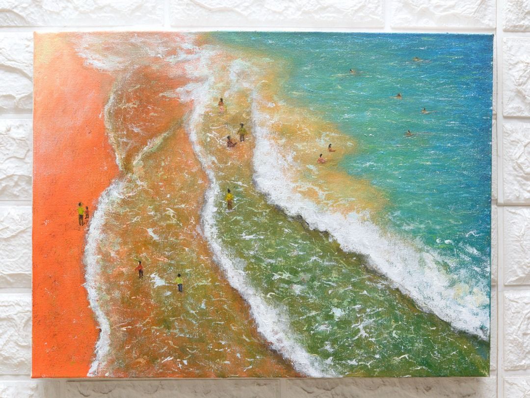 Lukisan Kanvas Acrylic 100% Asli 30x40- Holiday on a Private Beach, Desain & Kerajinan Tangan ...