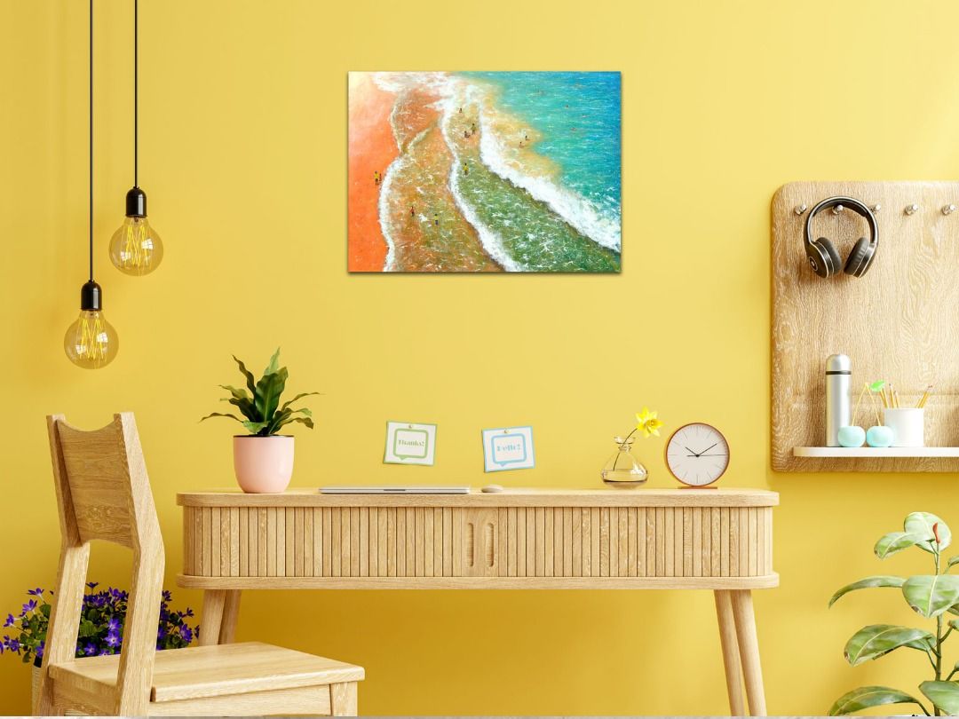 Lukisan Kanvas Acrylic 100% Asli 30x40- Holiday on a Private Beach, Desain & Kerajinan Tangan ...