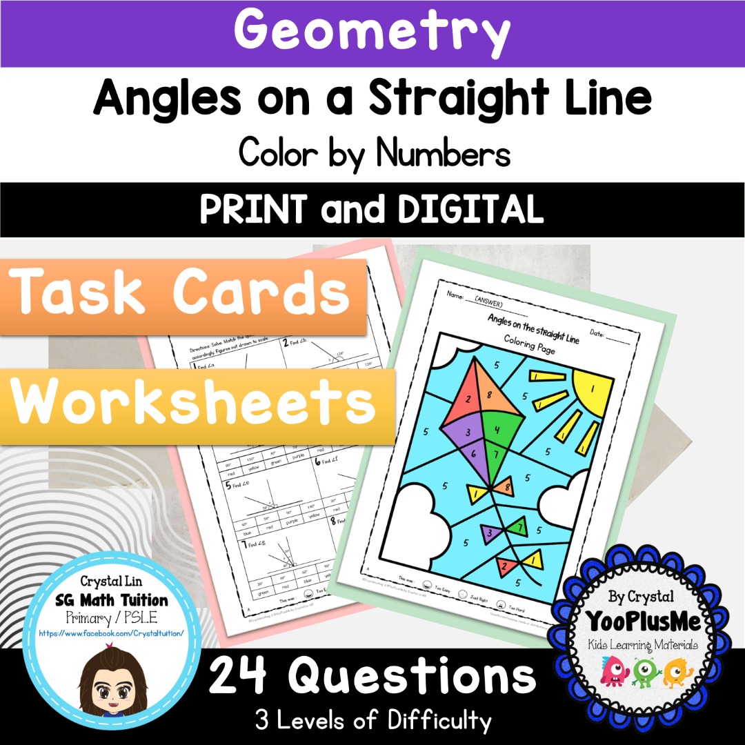 Math Worksheets - Geometry - Angles on the St Line, Hobbies & Toys ...