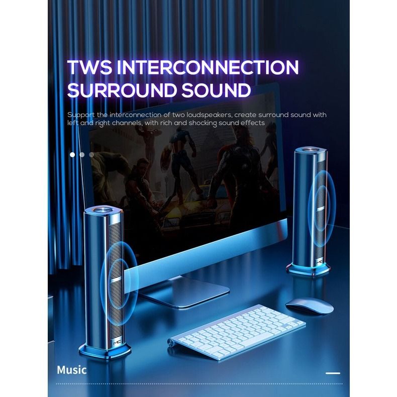 MC2 Speaker For Desktop Computer Laptop PC TV Home Audio Bluetooth Soundbar Music Sound Bar Box ...