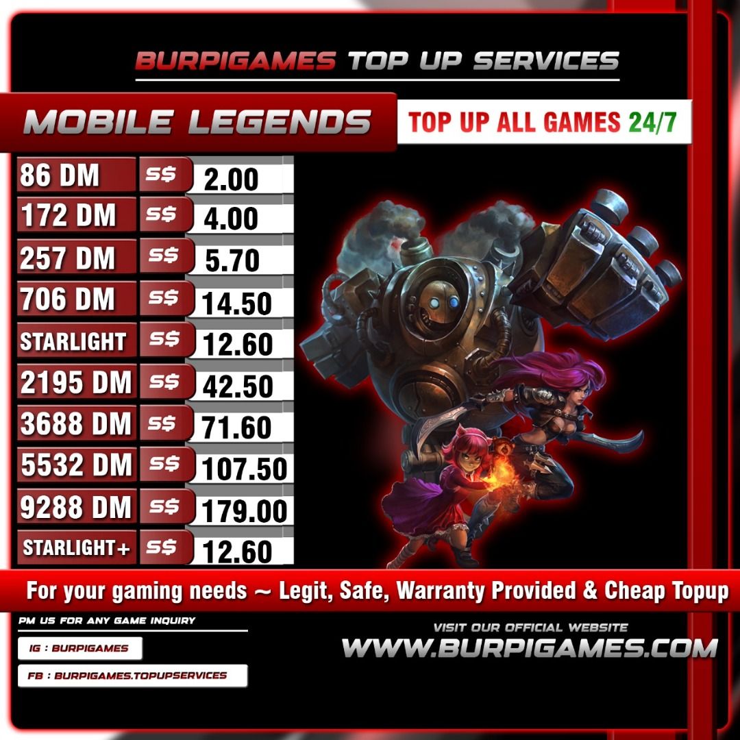 Mobile Legend DIAMONDS TOP UP- INSTANT VIA ID TOP UP MLBB, Video Gaming ...