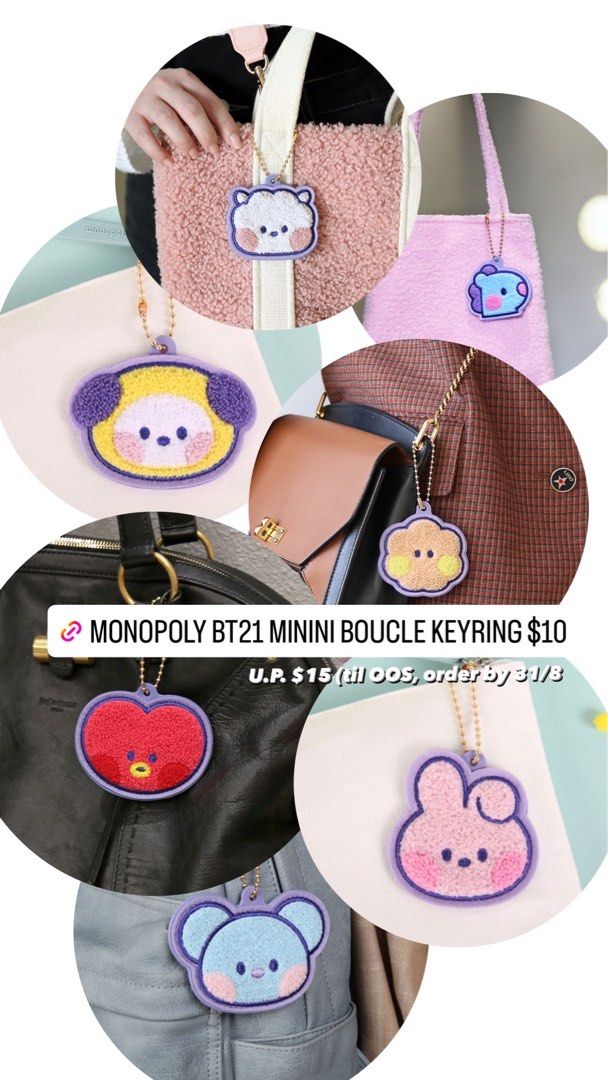 monopoly BT21 minini boucle eco bag & keyring, Hobbies & Toys, Memorabilia & Collectibles, K ...