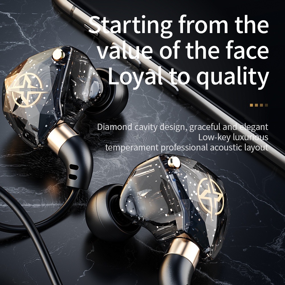 New X6 Deep Bass Dynamic Wired In-Ear Earphone With Mic Black Diamond ...
