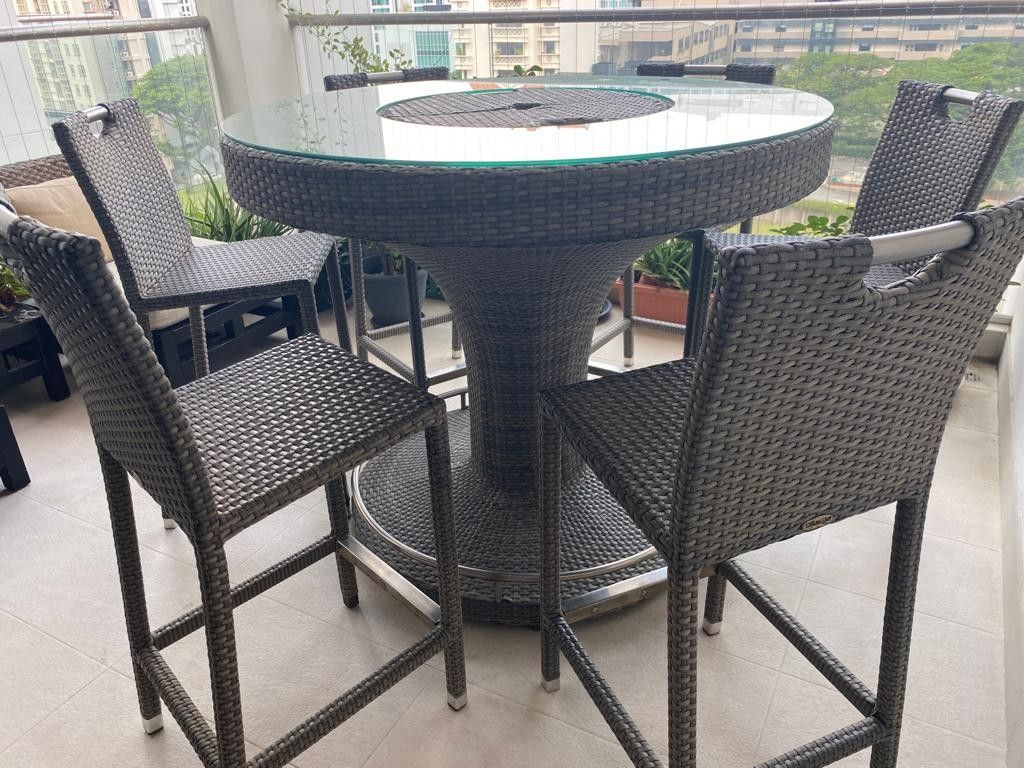 Outdoor circular high table and 6 tall chars, Furniture & Home Living ...
