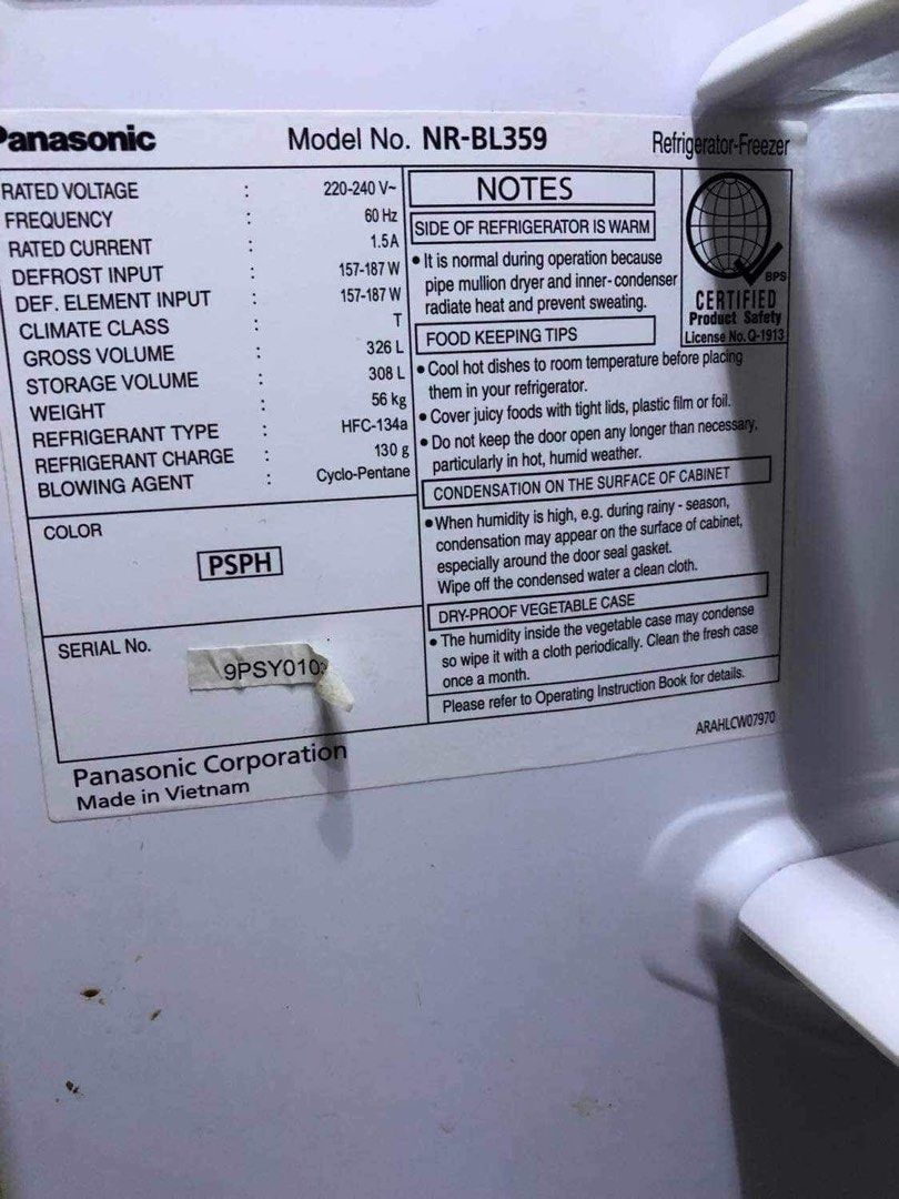 Panasonic refrigeator inverter, TV & Home Appliances, Kitchen ...