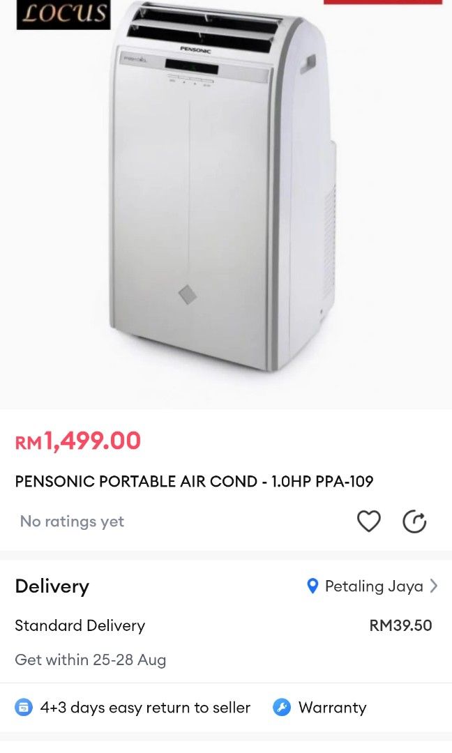 PORTABLE AIR COND Hawa Dingin mudah alik No need Ice/water PENSONIC ...