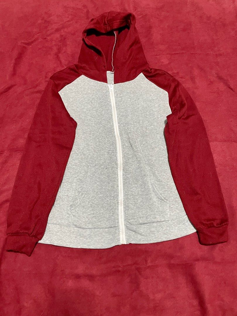 Red and Grey Hoodie Jacket, Women's Fashion, Coats, Jackets and ...
