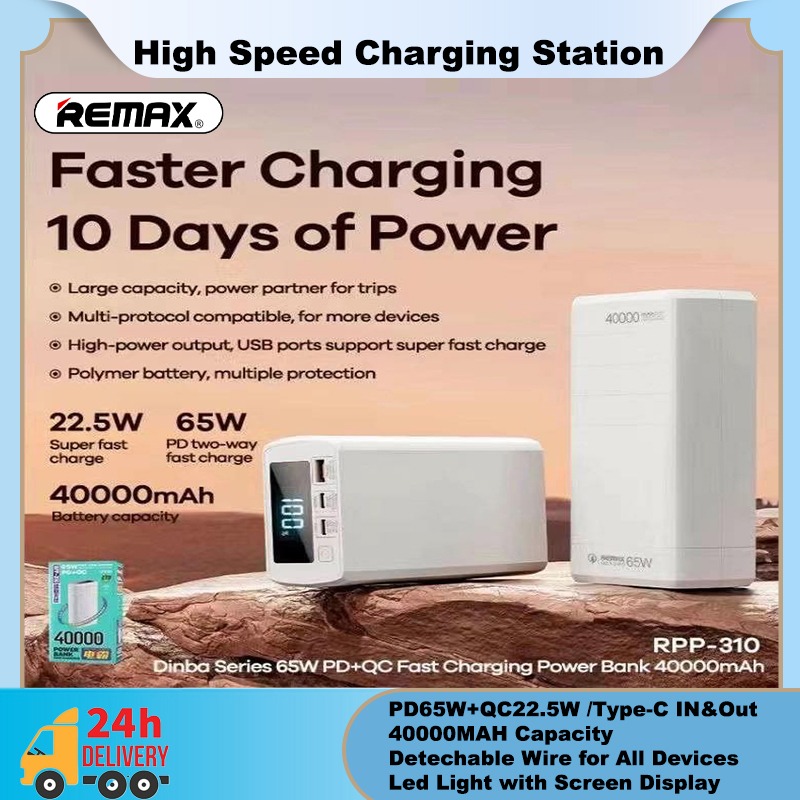 REMAX 40000mAh 65W PD + QC Fast Charging Laptop Power Bank Computer ...
