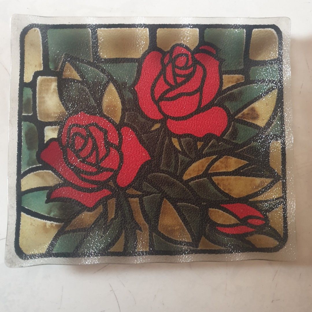 Roses stained glass japan tray flowers piring buah plate vintage ...