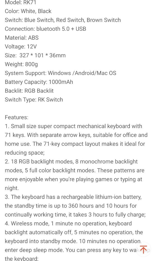 Royal Kludge RK71, RGB, Brown switch, 5 device pairing, Computers ...